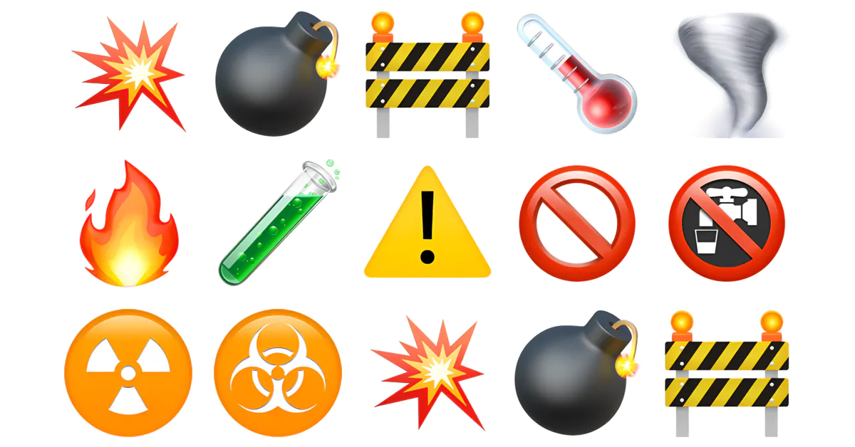 💥 Chemical-Hazard Emojis ☣️⚠️🔥☢️💣 Copy & Combos