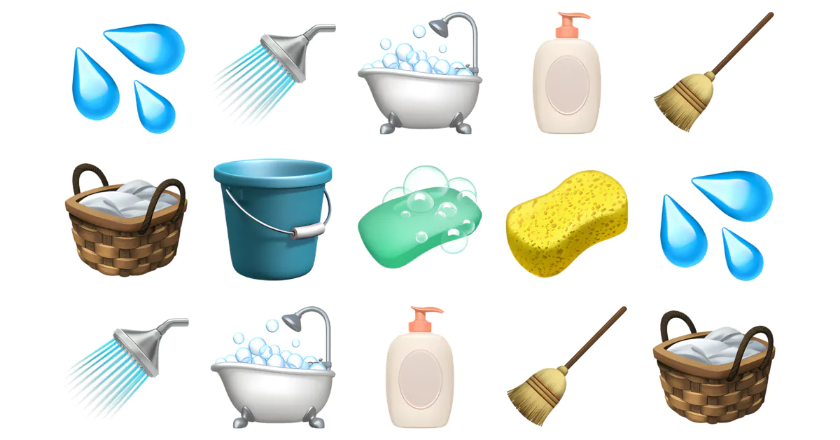 🧹 Clean-Room Emojis 🧽💦🛁🚿🧺 Copy & Combos