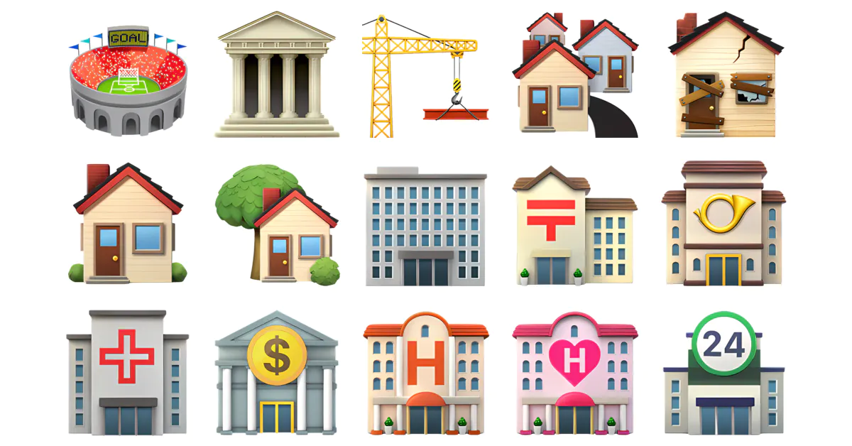 🏛️ Structures Emojis 🏗️🏢🏭🏠🏰 Copy & Combos