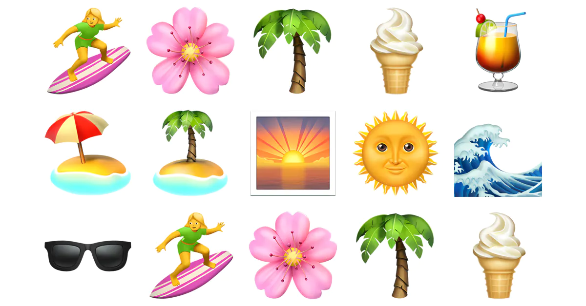 🏖️ Vacation-Emojis Emojis 🌴🌞🌊🍹🕶️ Copy & Combos